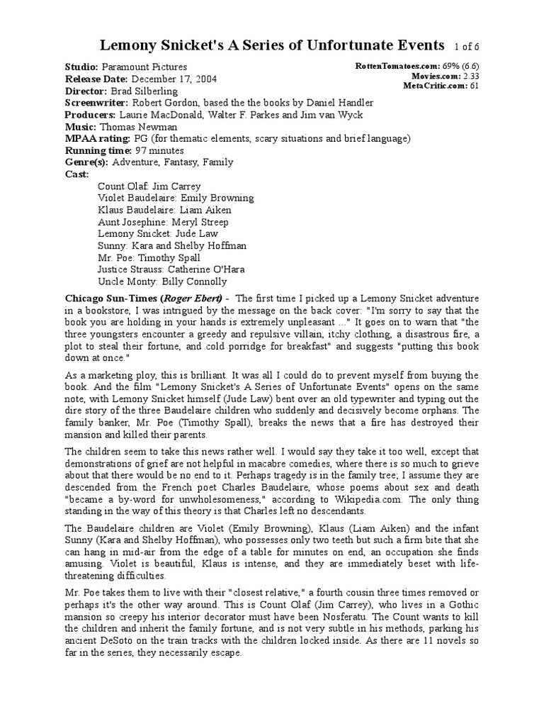 Lemony Snicket's A Series of Unfortunate Events | PDF