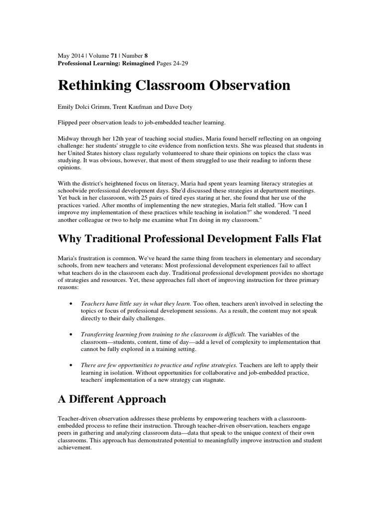 Rethinking Classroom Observation Strategies | PDF | Attention | Teachers