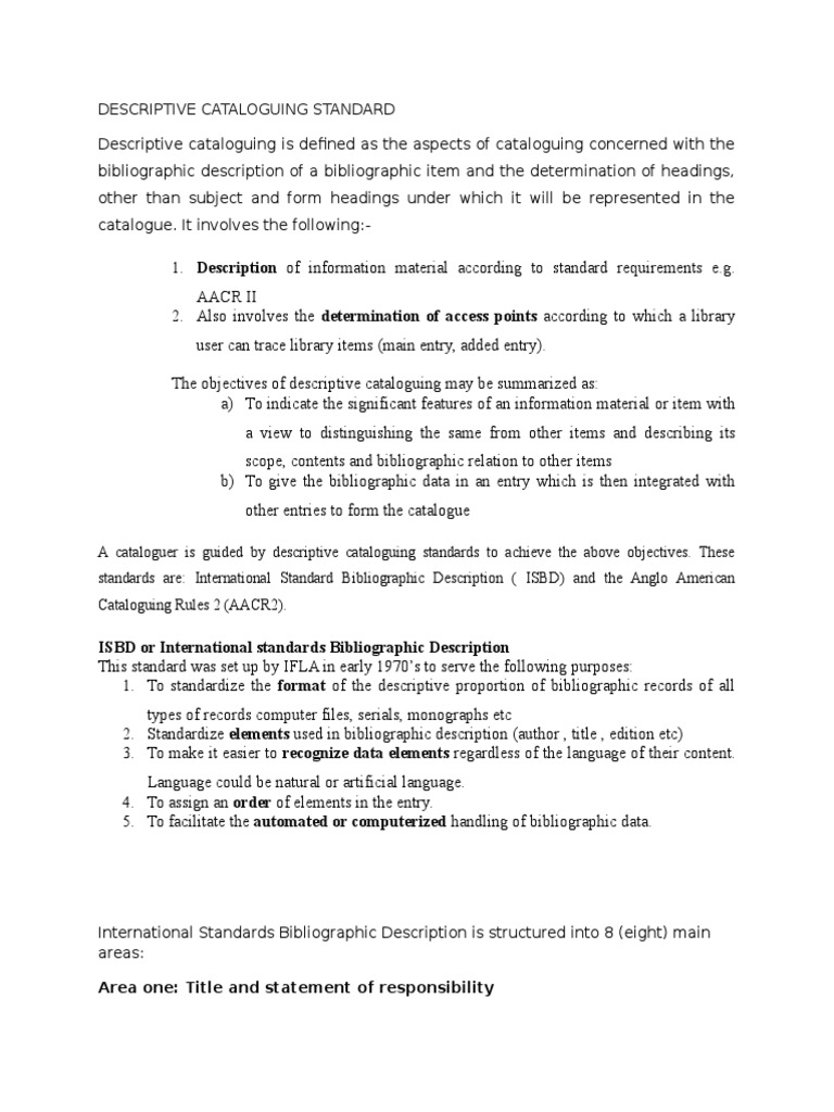 Descriptive Cataloguing Standard | Cataloging | Bibliography