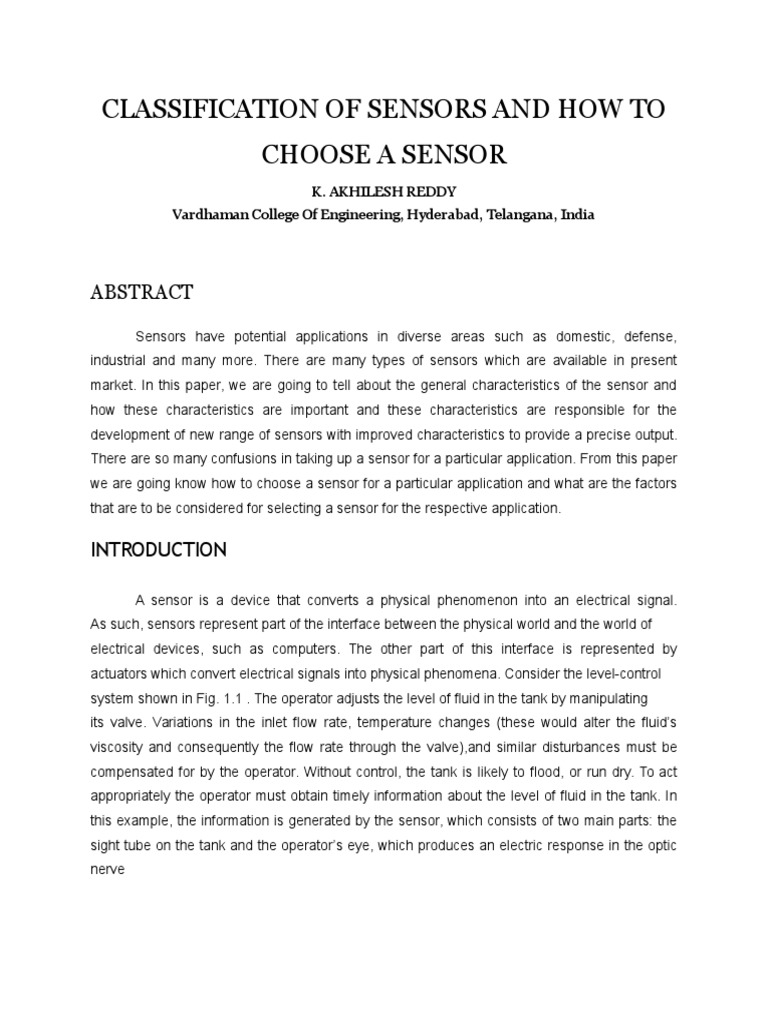 Sensor Classification and How To Choose A Sensor | PDF | Sensor ...