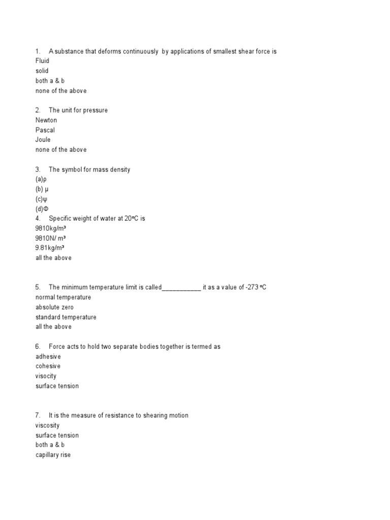 Fluid Mechanics Objective Type Questions | PDF | Viscosity | Boundary Layer