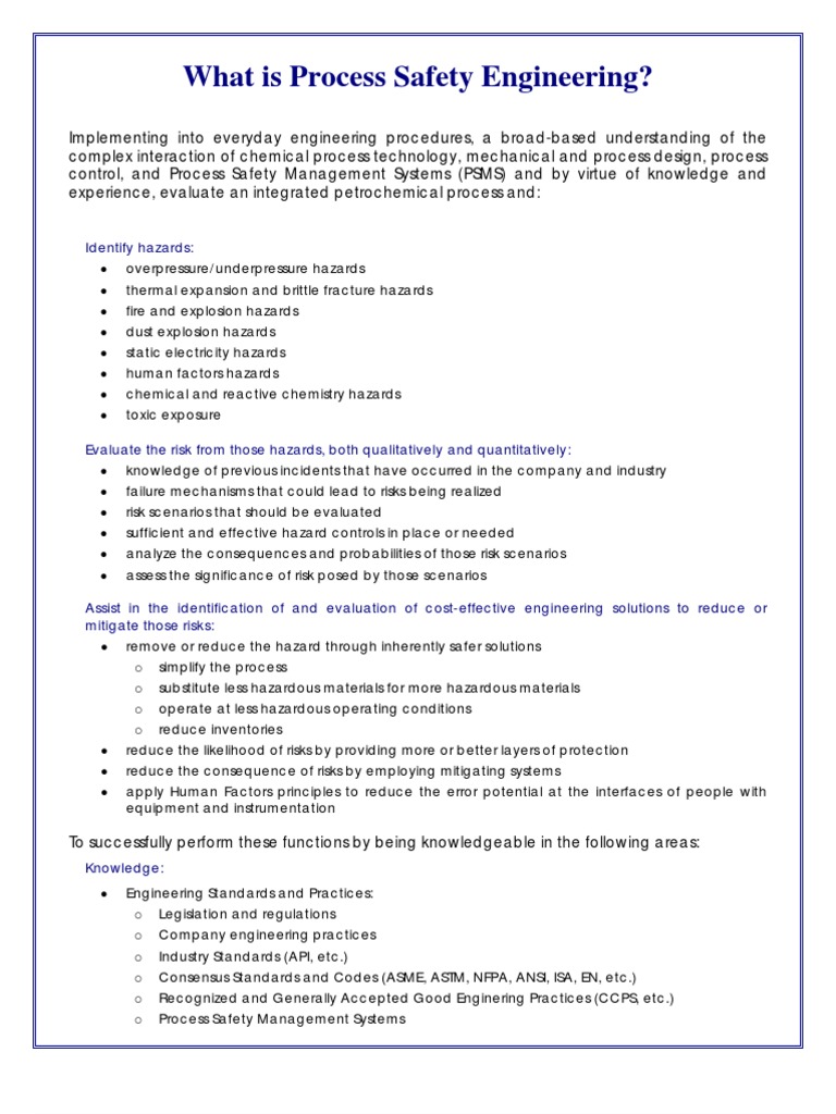 What Is Process Safety Engineering | PDF | Hazards | Safety