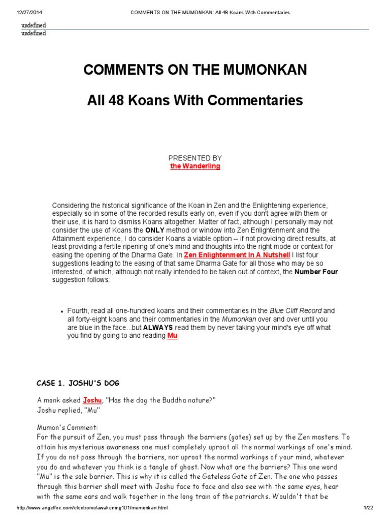MUMONKAN - All 48 Koans With Commentaries | PDF | Kōan | Zen