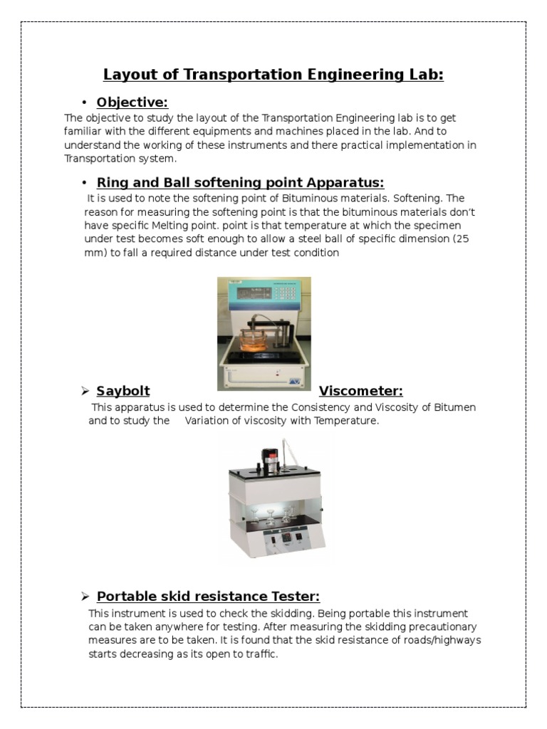 Layout of Transportation Engineering Lab | PDF | Asphalt | Industries