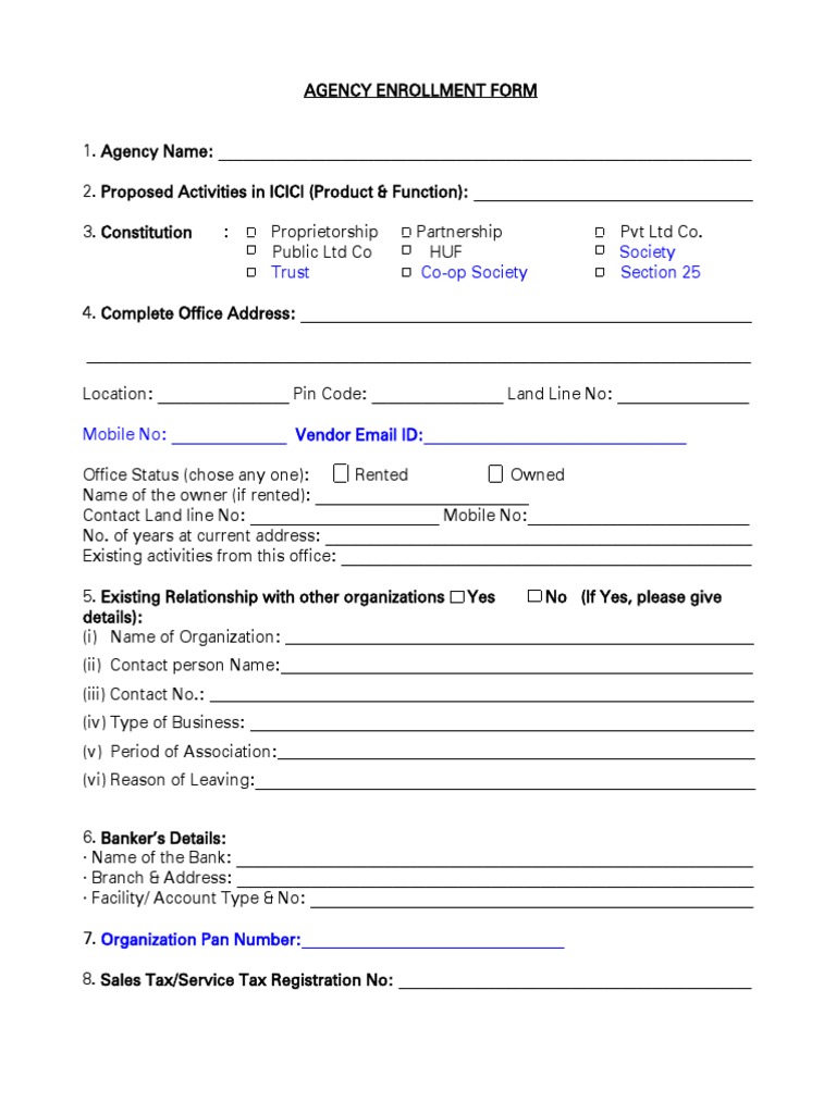 Agency Enrollment Form | PDF | Identity Document | Business