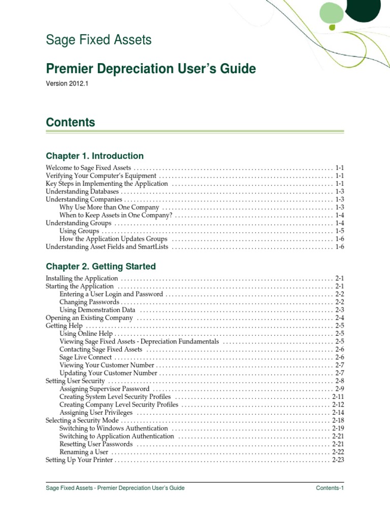 Premier Depreciation User’s Guide: Sage Fixed Assets | Computing ...