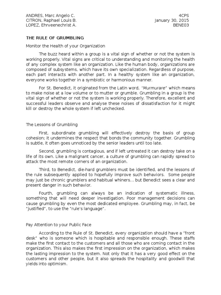 The Rule of Grumbling | PDF | Psychology | Behavioural Sciences