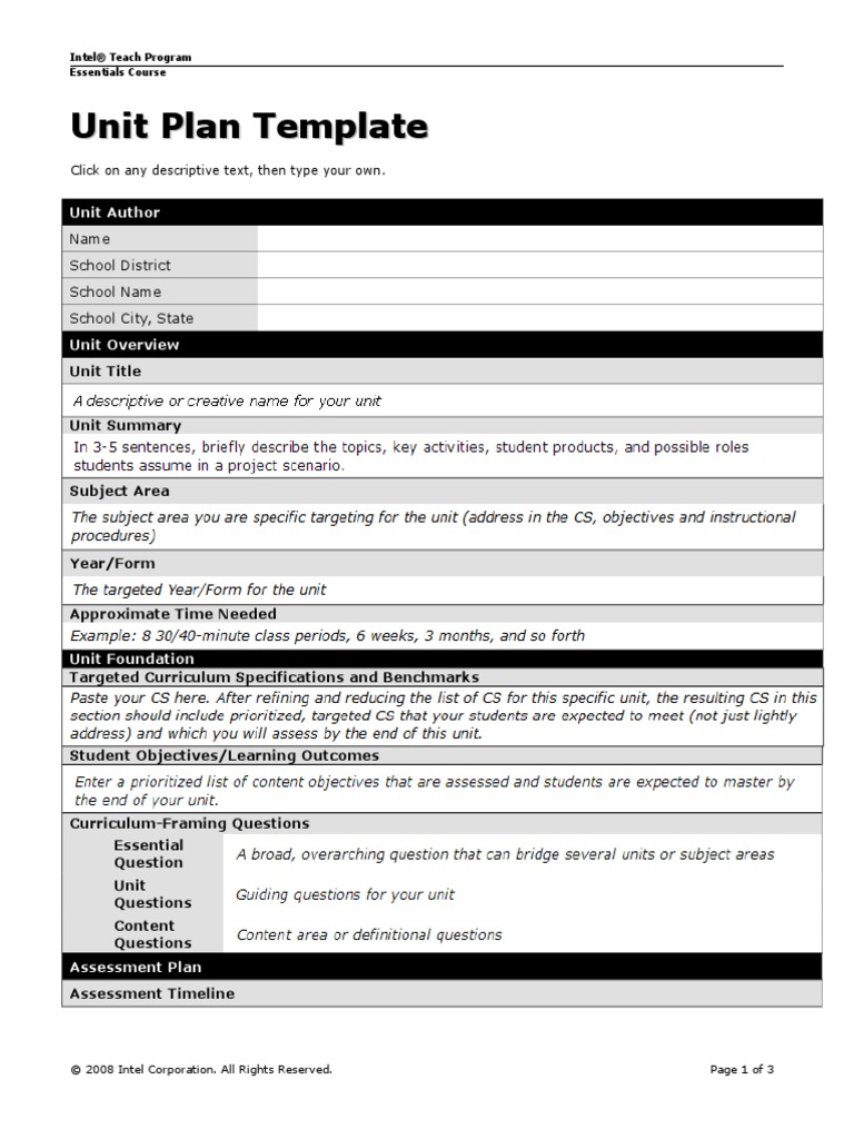 Unit Plan Template. | PDF | Technology & Engineering
