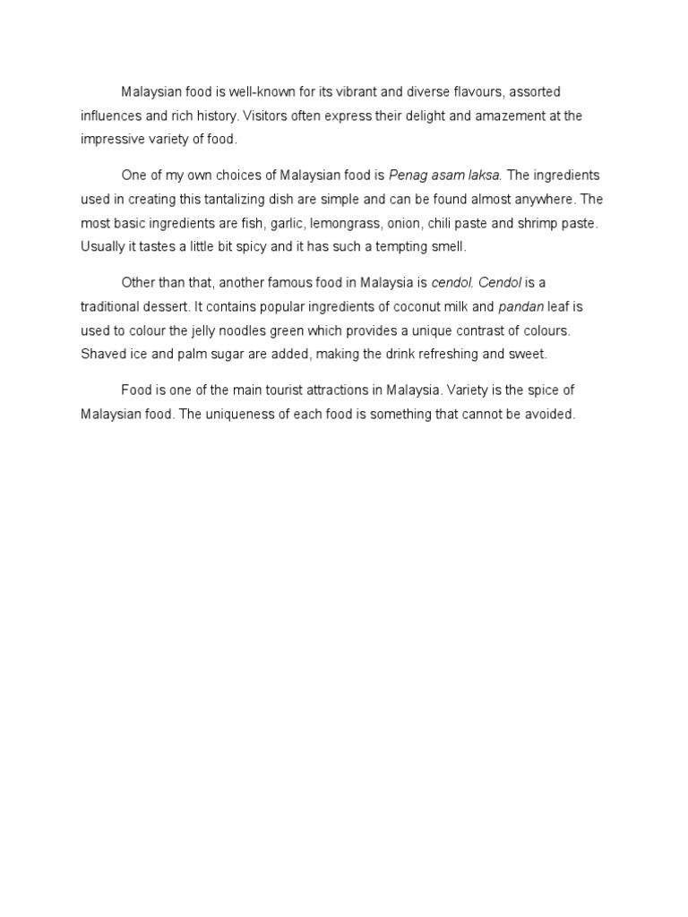Malaysian Food Essay | PDF | Asian Cuisine | Regional & Ethnic Food