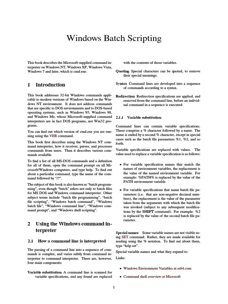 Windows Batch Scripting | PDF | Command Line Interface | Operating System Technology