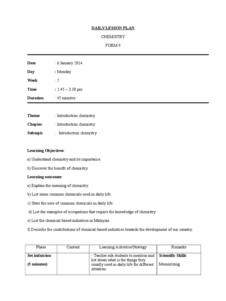 Daily Lesson Plan Form 4 | PDF | Lesson Plan | Experiment