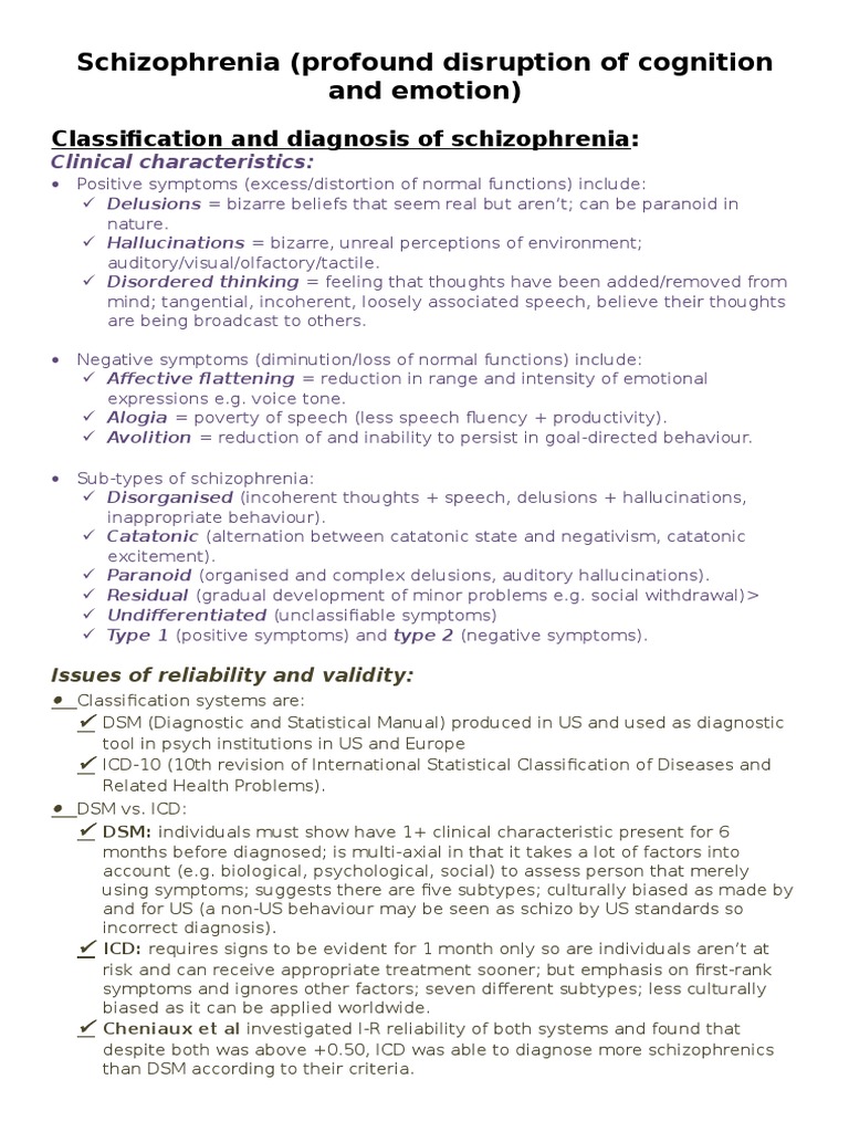 Schizophrenia Notes | PDF | Schizophrenia | Dopamine