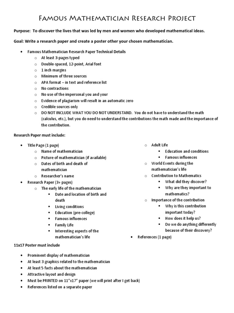 Famous Mathematician Research Project | PDF | Apa Style | Citation