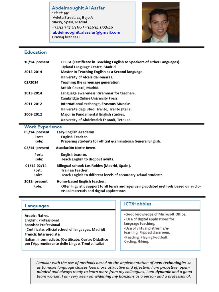 English Teacher Profile: Abdelmoughit Al Assfar | PDF | Travel ...
