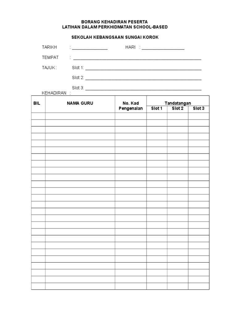 Borang Kehadiran Peserta Program | PDF