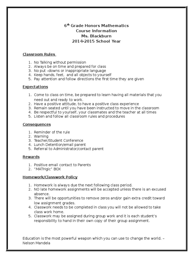 6th Grade Honors Mathematics | PDF