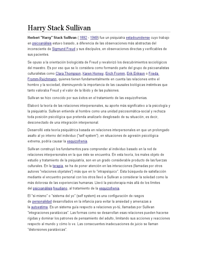 Harry Stack Sullivan | Descargar gratis PDF | Sicología | Ciencias del ...