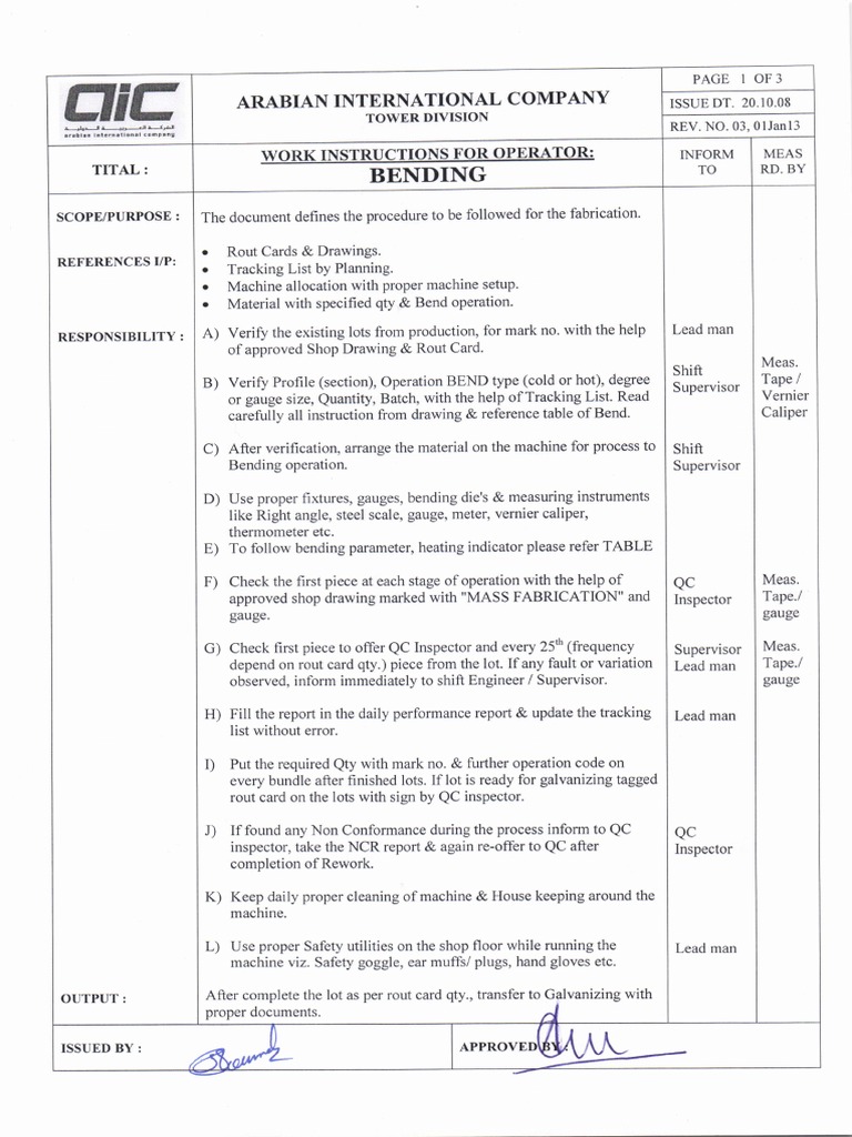 Work Instruction For Bending Rev. 01.01.2013 | PDF | Engineering