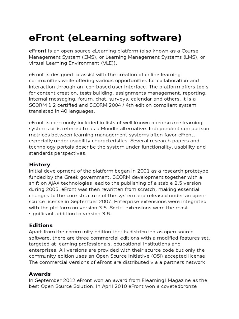 eFront: Open Source eLearning Platform | PDF