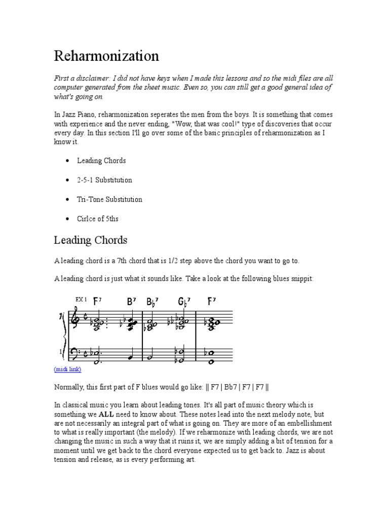 Re Harmonization Blues | PDF | Music Theory | Musical Techniques