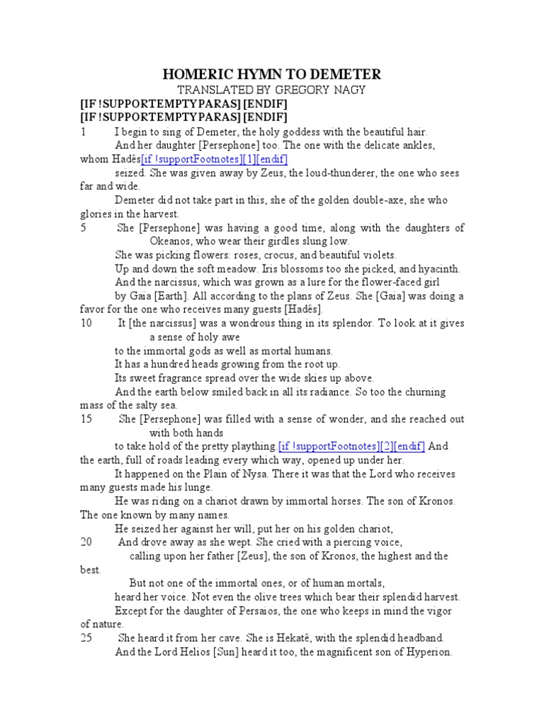 Homeric Hymn to Demeter | Persephone | Zeus