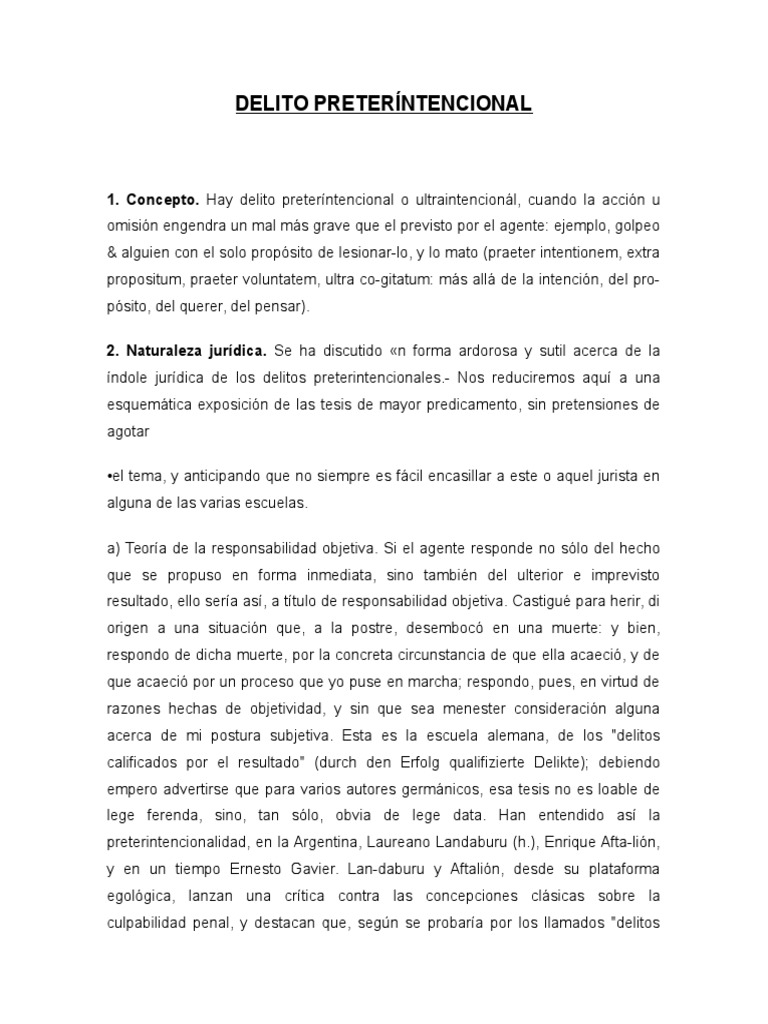 Delito preterintencional | Intención (Derecho Penal) | Derecho penal