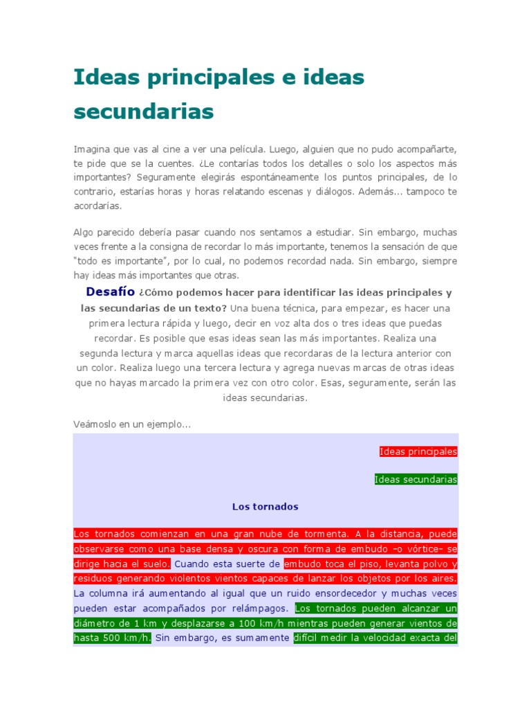 Identificación de Ideas Principales y Secundarias | PDF | Tornados ...