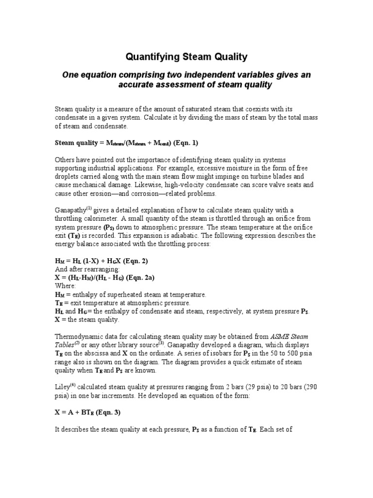 Calculating Steam Quality in Thermodynamics | PDF | Steam | Enthalpy
