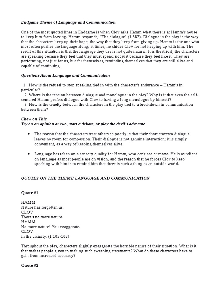 Endgame Study Themes 1: Language | PDF | Language Arts & Discipline ...