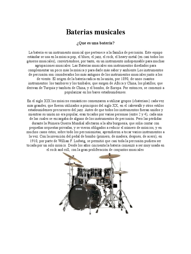 Tipos y partes de baterías musicales | PDF | Kit de batería | Naturaleza