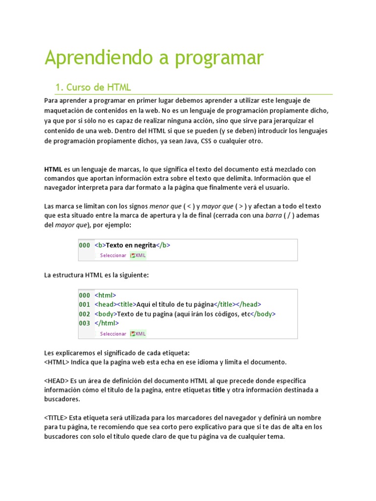 Aprendiendo A Programar - CAPITULO 1 | PDF | HTML | Lenguaje de ...