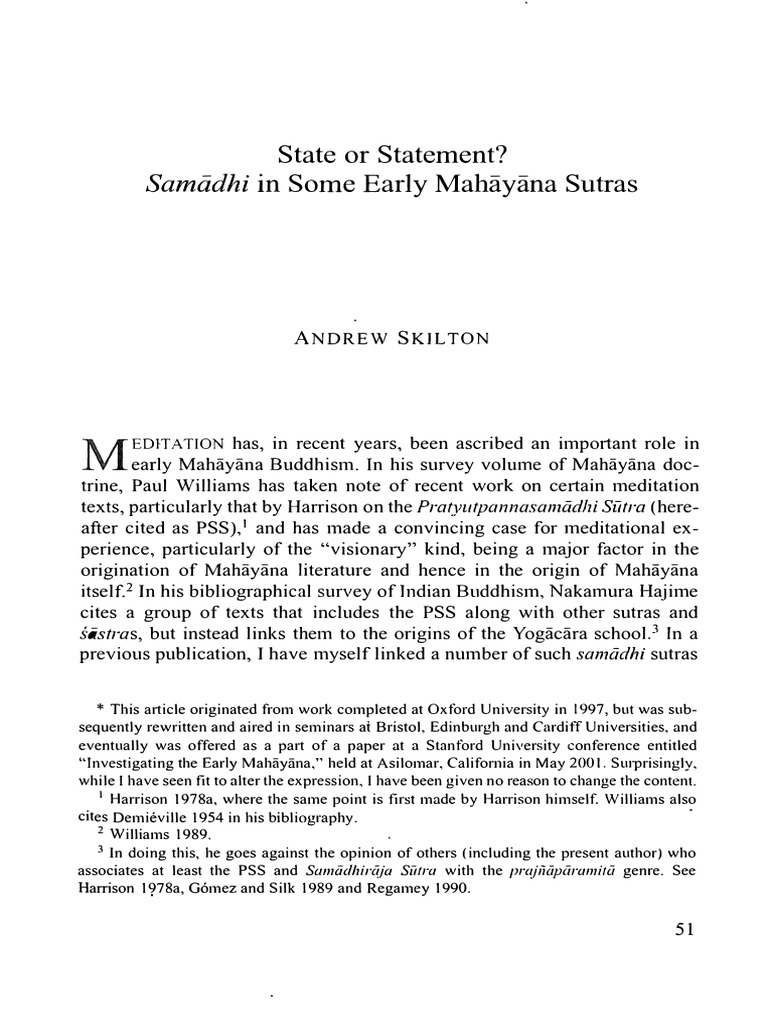 State or Statement - Samadhi in Some Early Mahayana Sutras | PDF ...