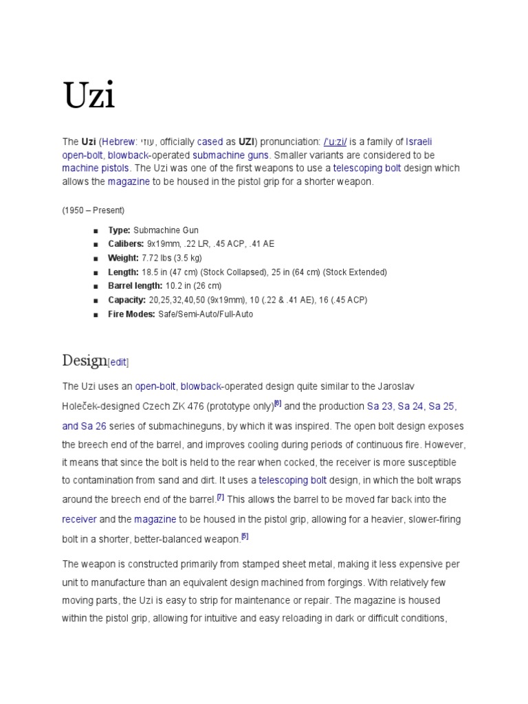 Uzi | PDF | Components | Projectile Weapons