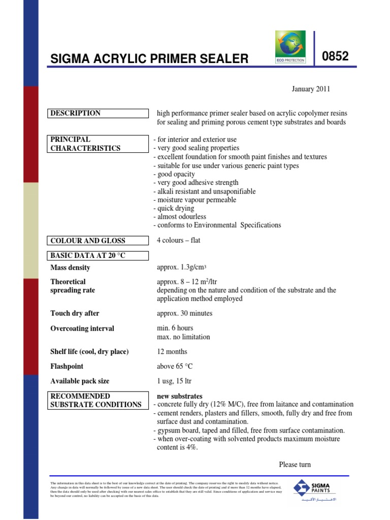 Primer Sealer for Porous Substrates: Product Data Sheet for Sigma ...
