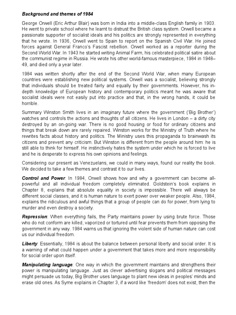 Background and Themes of 1984 | PDF | George Orwell | Liberty