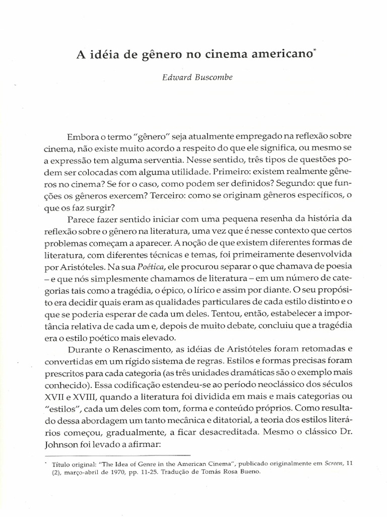 Edward Buscombe - A Idéia de Gênero No Cinema Americano | PDF