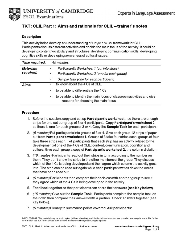 TKT Clil Part 1 Aims and Rationale PDF | PDF | Curriculum | Classroom