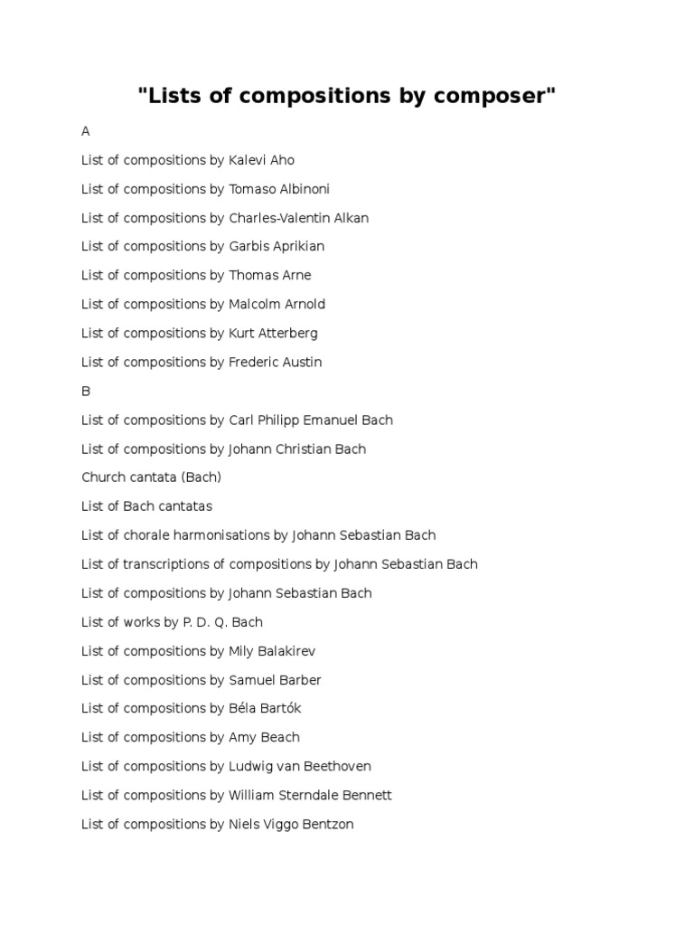 Alphabetical List of Composers | PDF | Musicians | Classical Period (Music)