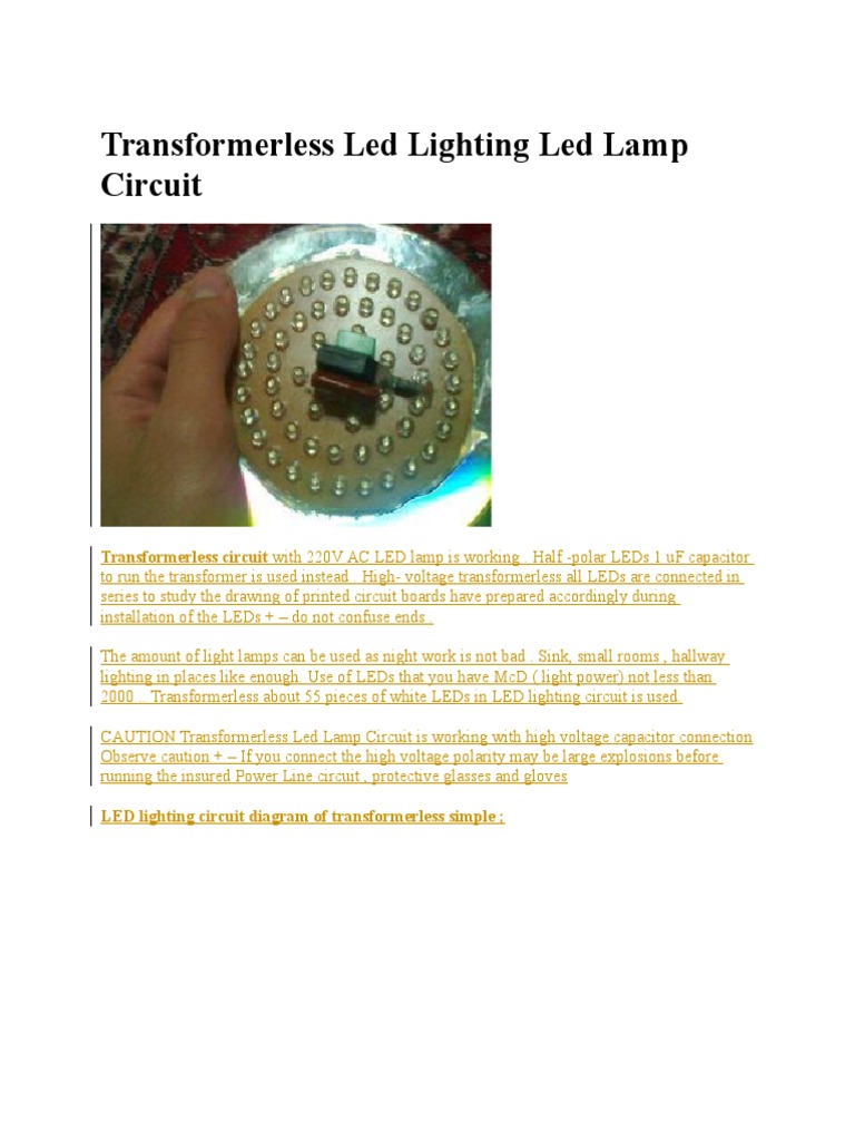 Transformerless Led Lighting Led Lamp Circuit | PDF