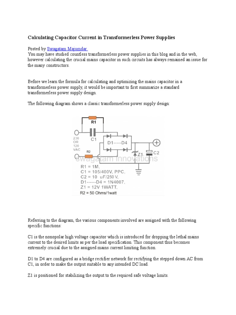 Calculating Capacitor Current in Transformerless Power Supplies | PDF ...