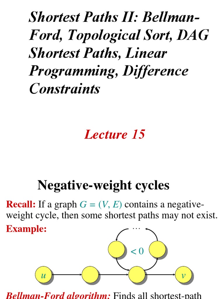 Shortest Paths II: Bellman-Ford, Topological Sort, DAG Shortest Paths ...