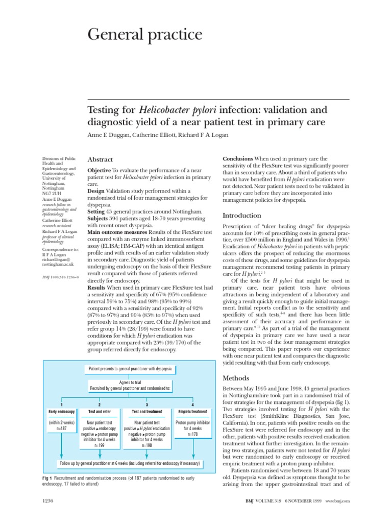 Testing For Helicobacter Pylori Infection - Validation and Diagnostic ...