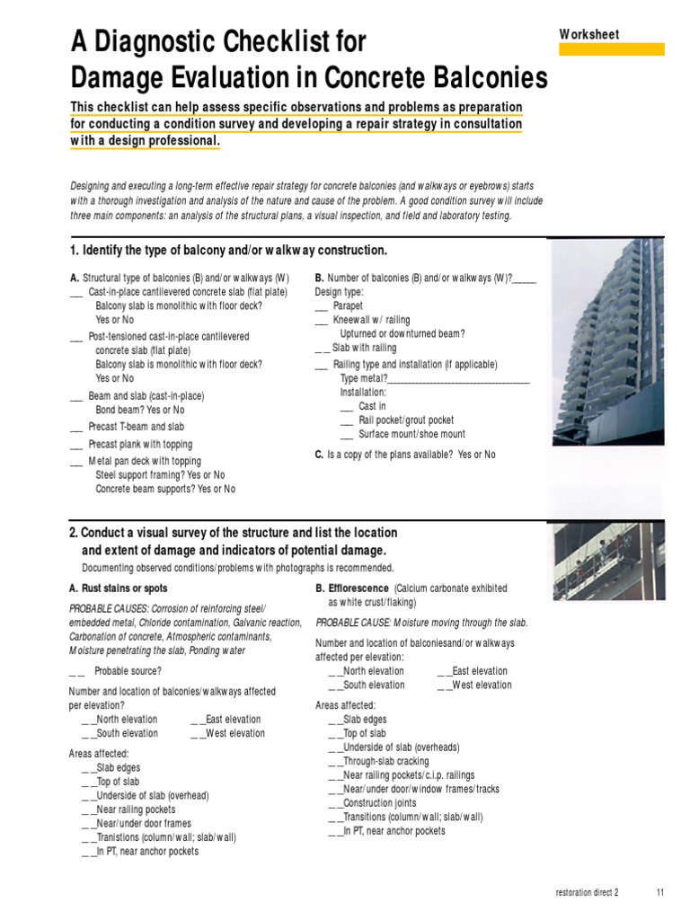 A Diagnostic Checklist For Damage Evaluation in Concrete Balconies ...