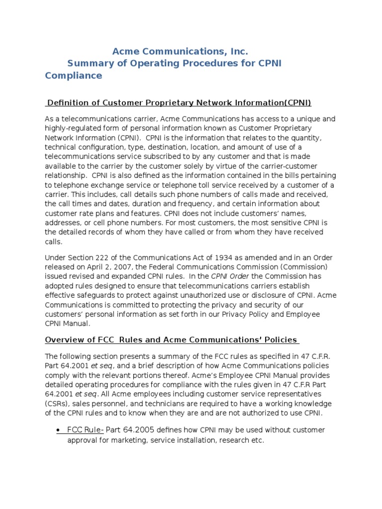FCC Customer Proprietary Network Informationattachment | PDF | Federal ...