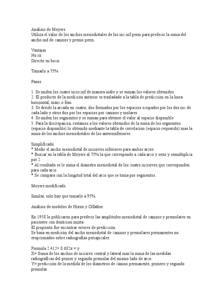 Análisis de Moyers | PDF | Diente | Anatomía humana