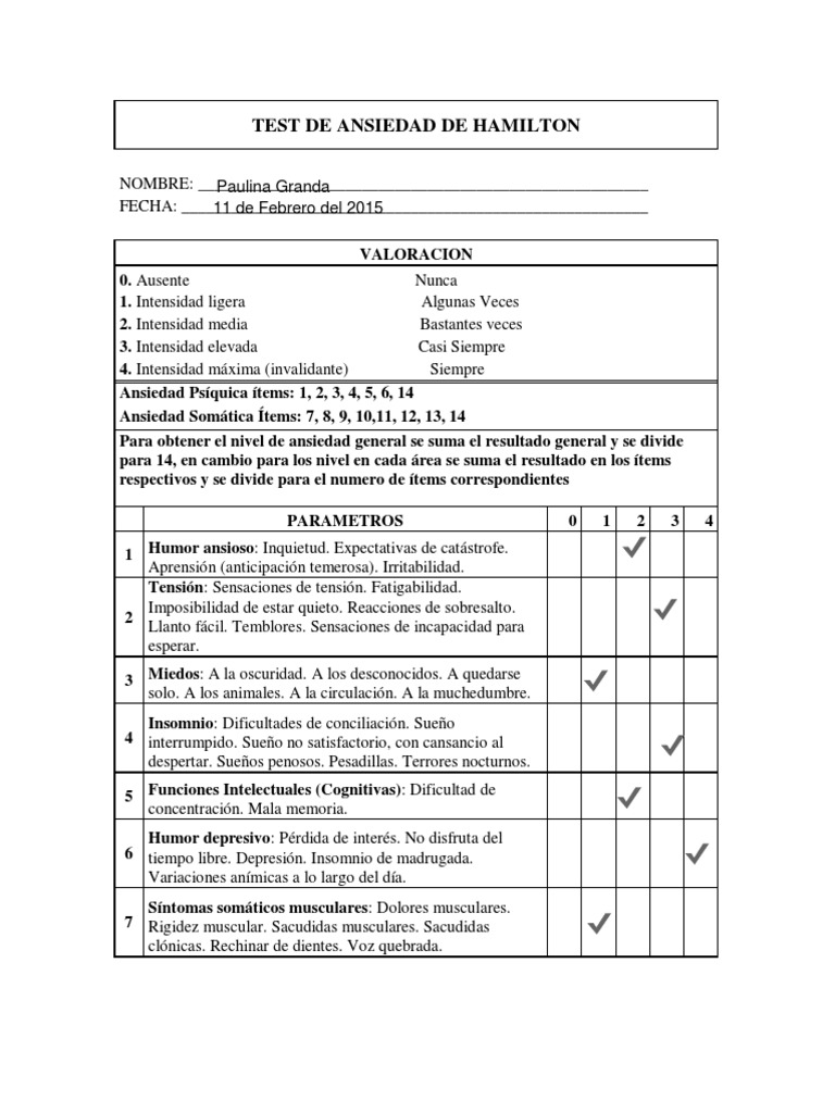 Test-de-ansiedad-de-Hamilton.pdf | Ansiedad | Depresión (estado de ánimo)