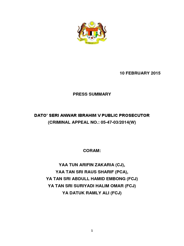 Ringkasan Media (Alasan Penghakiman Kes Liwat 2 Anwar Ibrahim) | PDF ...