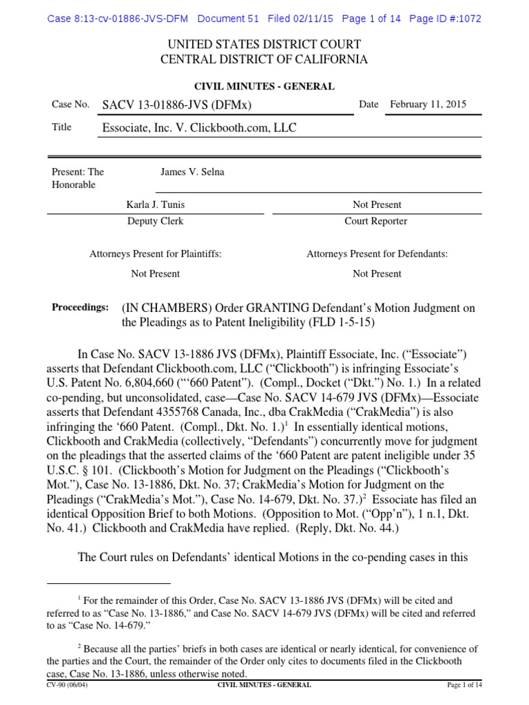 Order Granting Motion For Judgment On The Pleadings | PDF | Pleading | Federal Rules Of Civil ...
