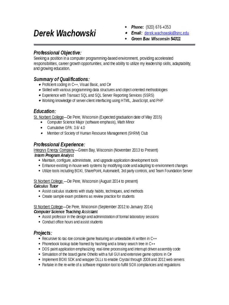 Resume - Derek | PDF | Computers