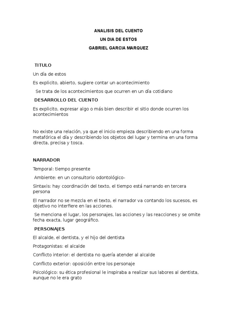 Analisis Del Cuento Un Dia de Estos | PDF | Gabriel García Márquez